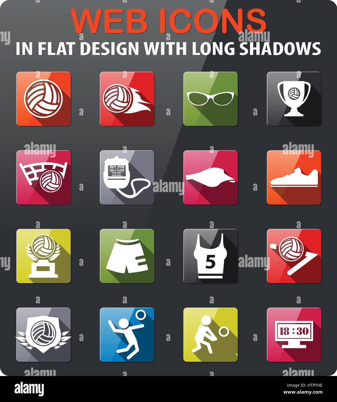 volleyball icons set in flat design with long shadow Stock Vector Image ...
