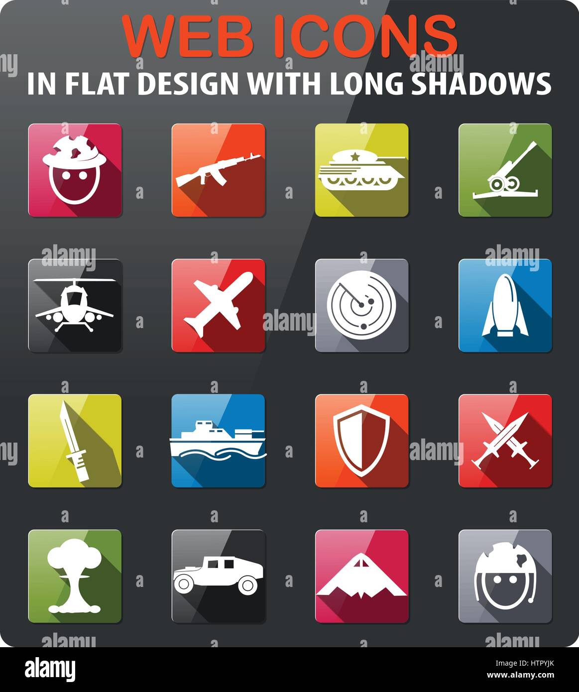 war symbols icons set in flat design with long shadow Stock Vector ...