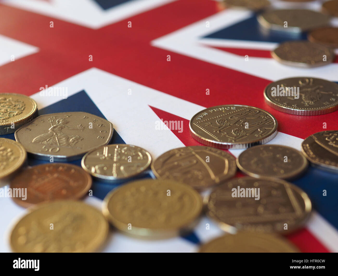 Pound coins money (GBP), currency of United Kingdom, over the Union ...