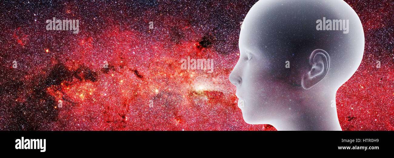 profile of a beautiful young alien in front of the Milky Way (infrared ...