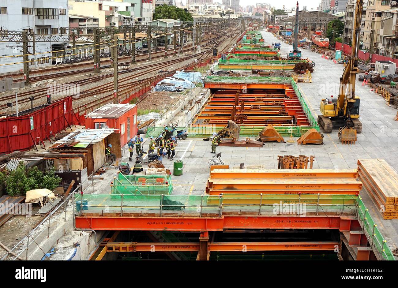 KAOHSIUNG, TAIWAN -- AUGUST 15, 2015: Large scale construction work ...