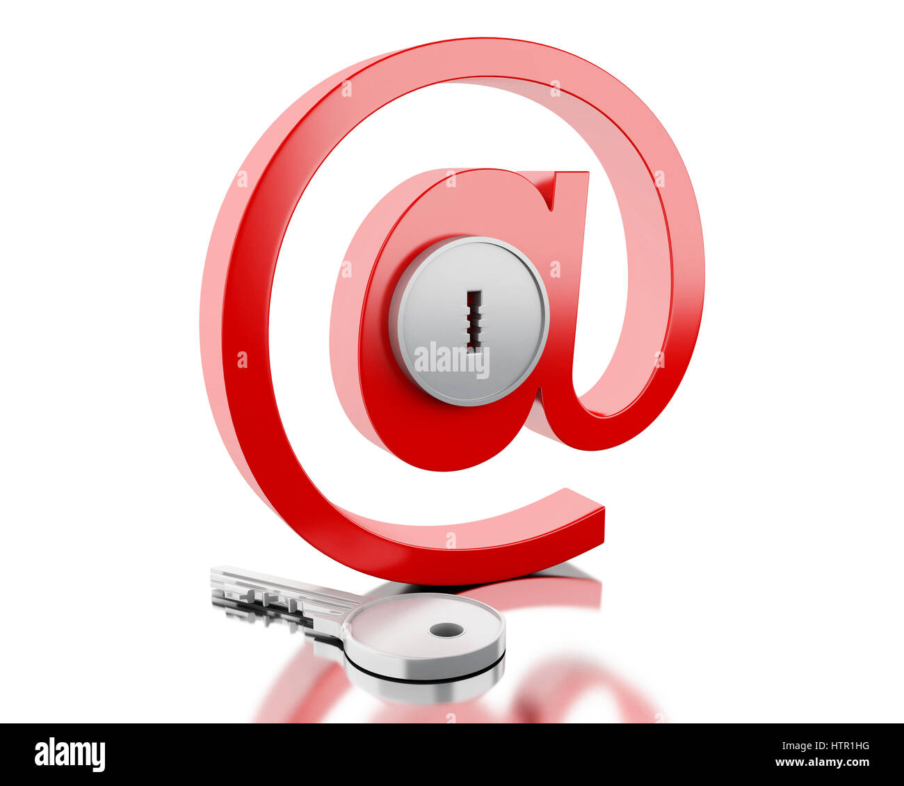 3d illustration. Mail sign with lock and key. E-mail Safety concept ...
