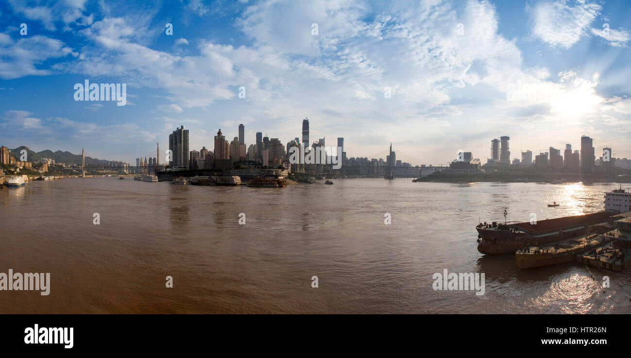 Chongqing, China downtown city skyline over the Yangtze River Stock ...