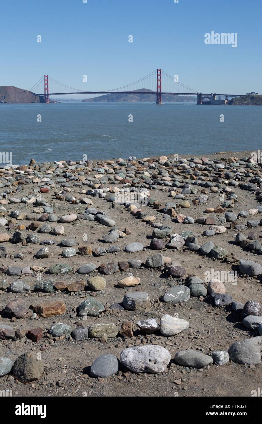 A view of the Golden Gate Bridge, from the labyrinth at Land's End in ...