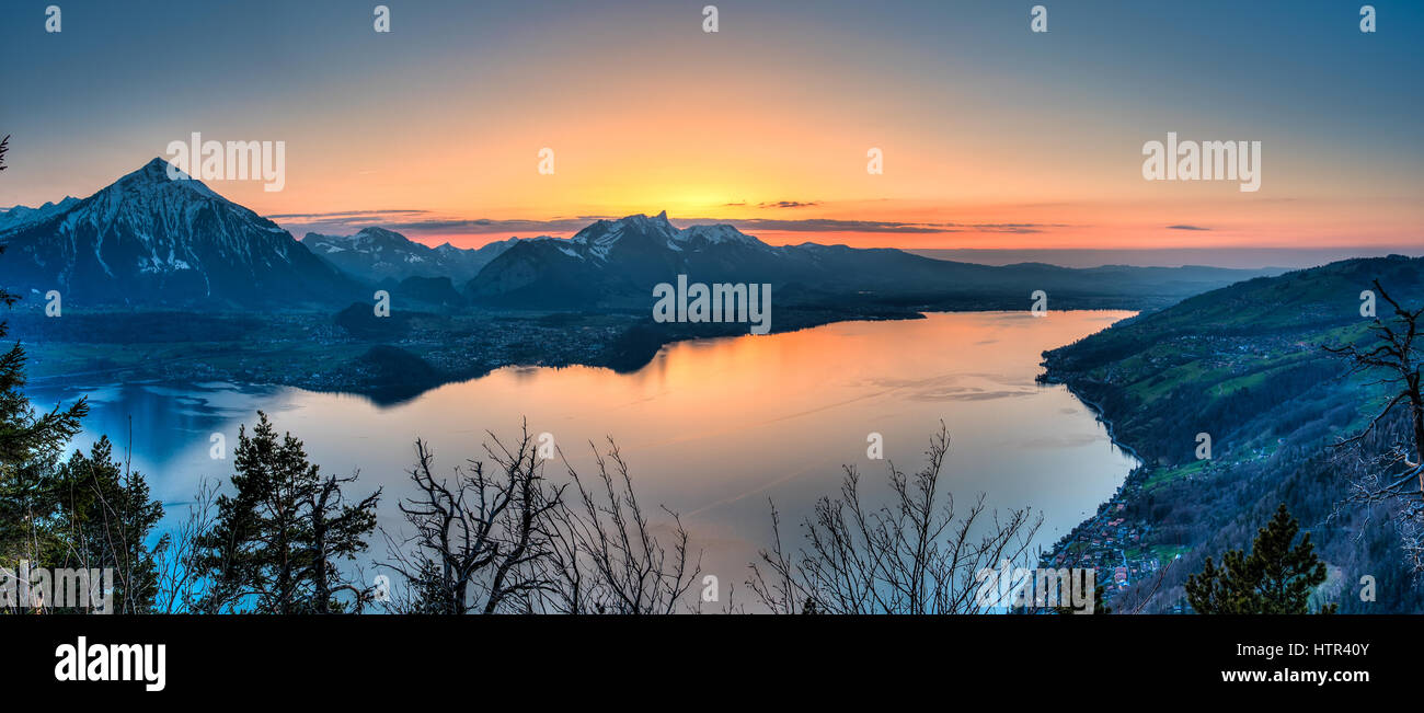 Sunset at Lake Thun in Interlaken Stock Photo - Alamy