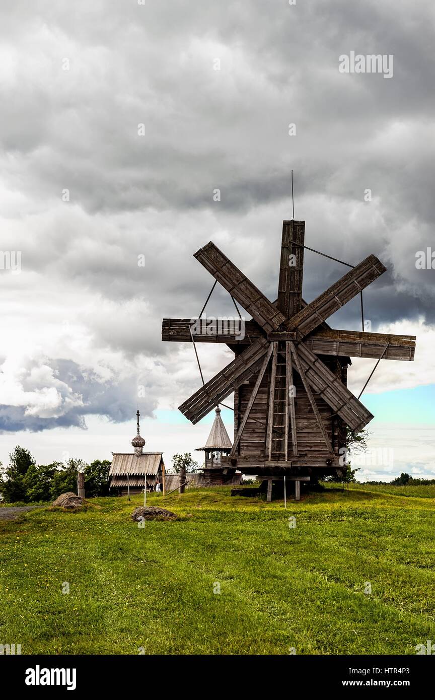 historic windmill for grinding flour in Kizhi on lake Onega Stock Photo ...