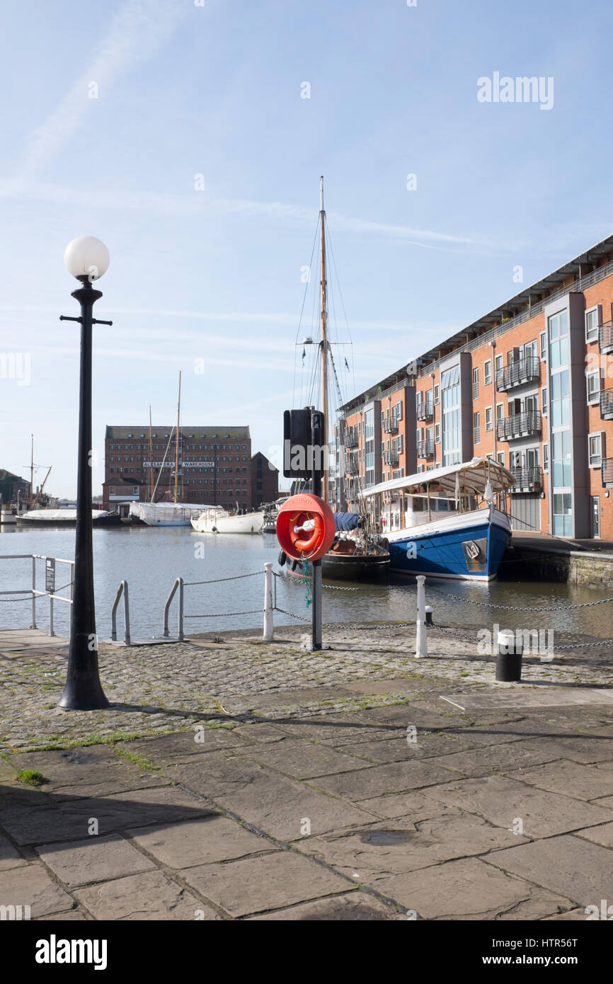 Boats moored in the main basin of Gloucester docks. "Kytra" and "Olga ...