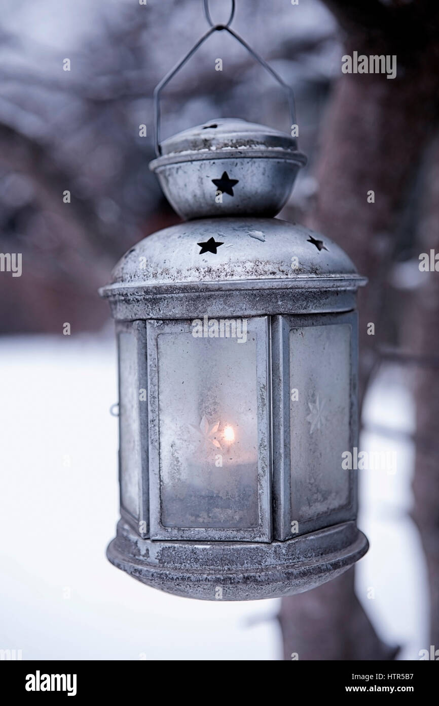 Candle hanging in tree outdoors hi-res stock photography and images - Alamy