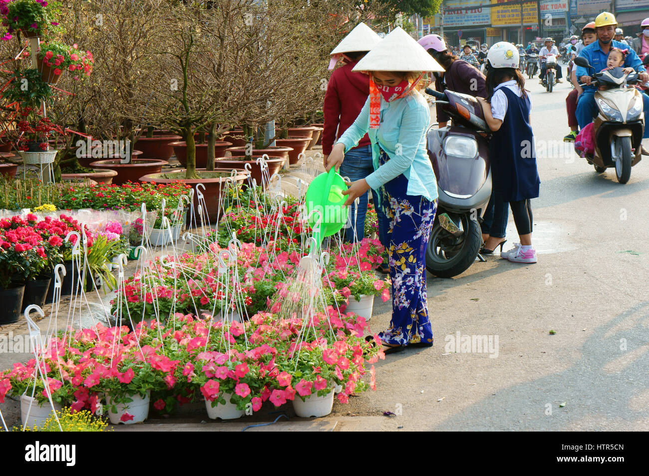 Ho chi Minh city, Viet Nam in Spring on Saigon street, outdoor market ...