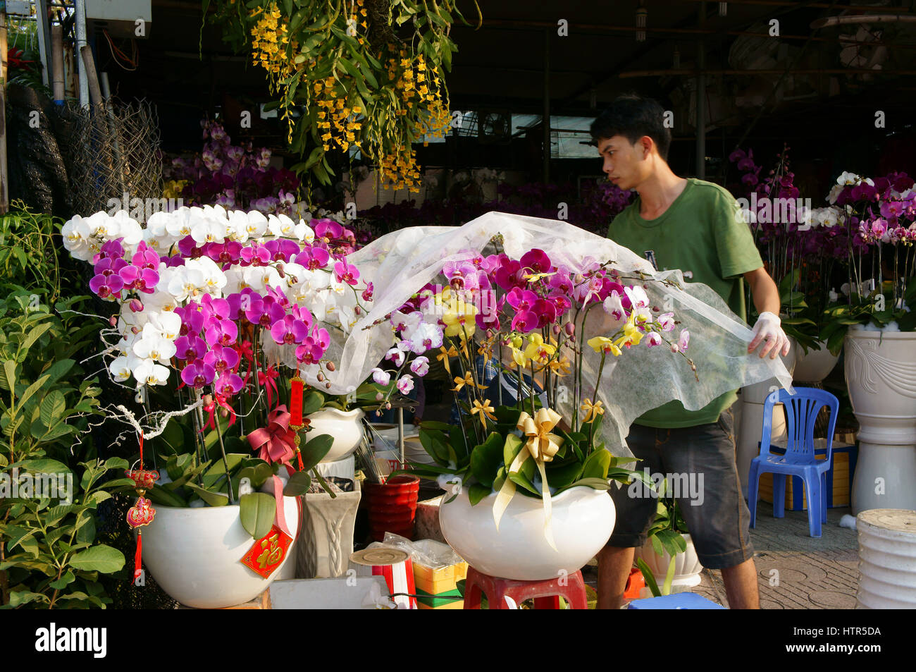 Ho chi Minh city, Viet Nam in Spring on Saigon street, outdoor market ...