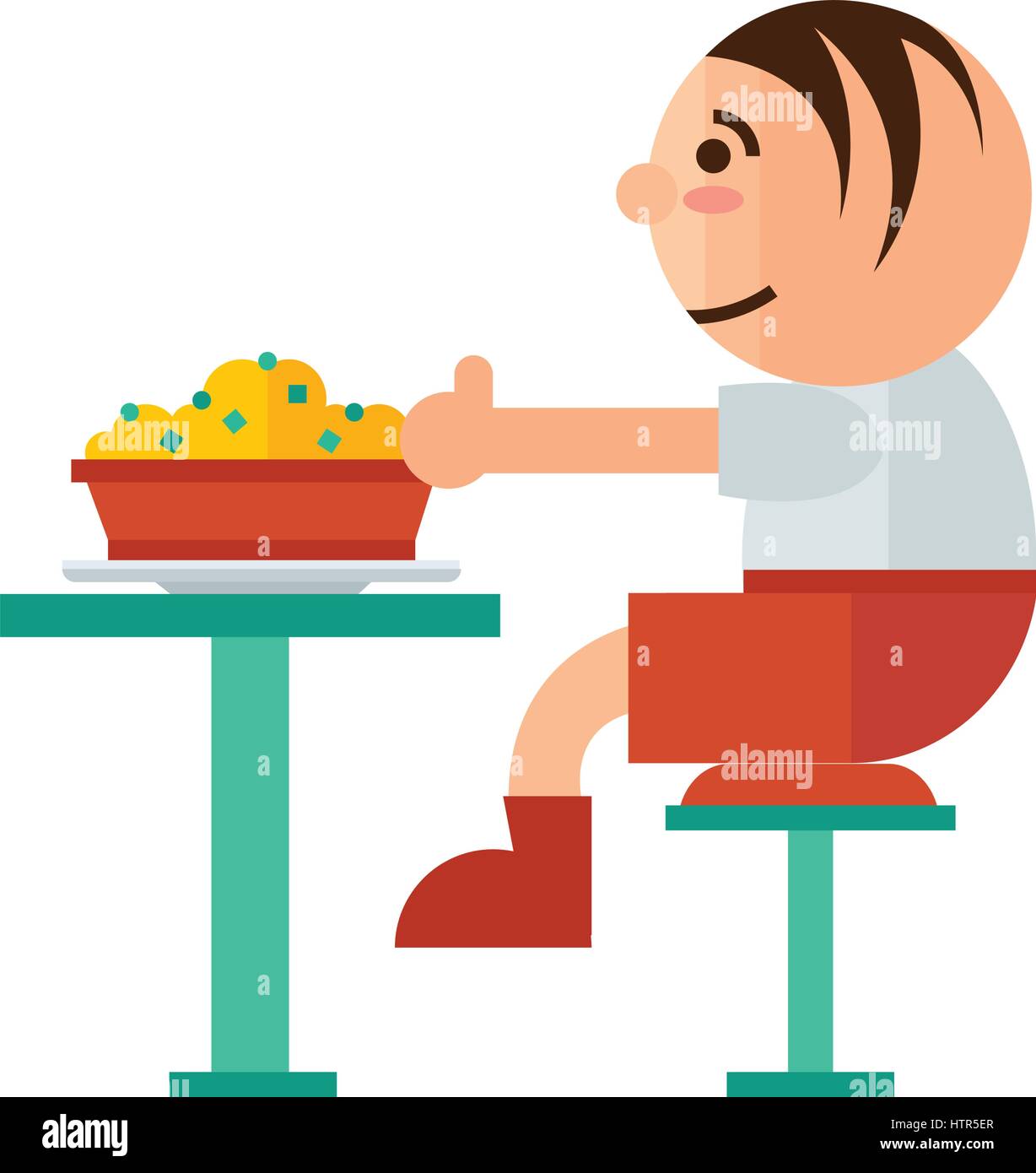 eat food in restaurant cartoon green, orange color Stock Vector Image ...