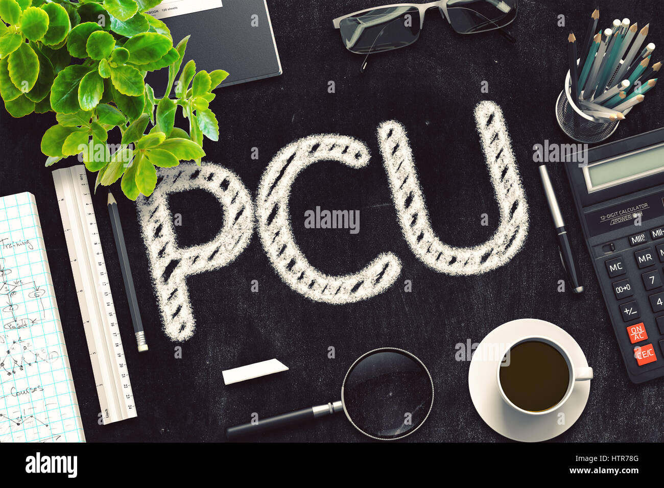 Black Chalkboard with PCU. 3D Rendering Stock Photo - Alamy