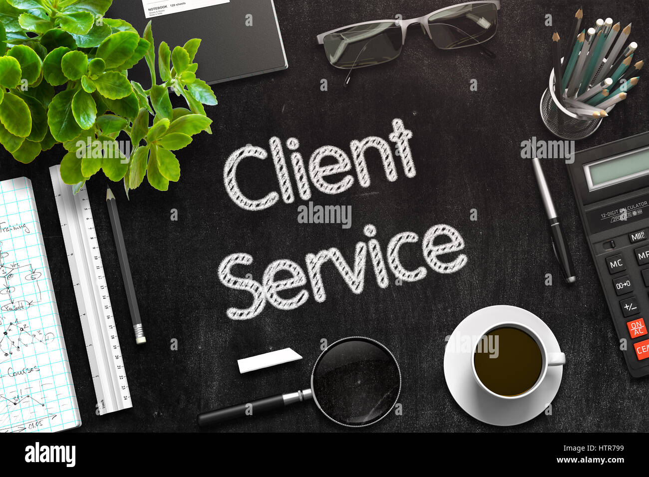 Client Service Concept on Black Chalkboard. 3D Rendering Stock Photo ...