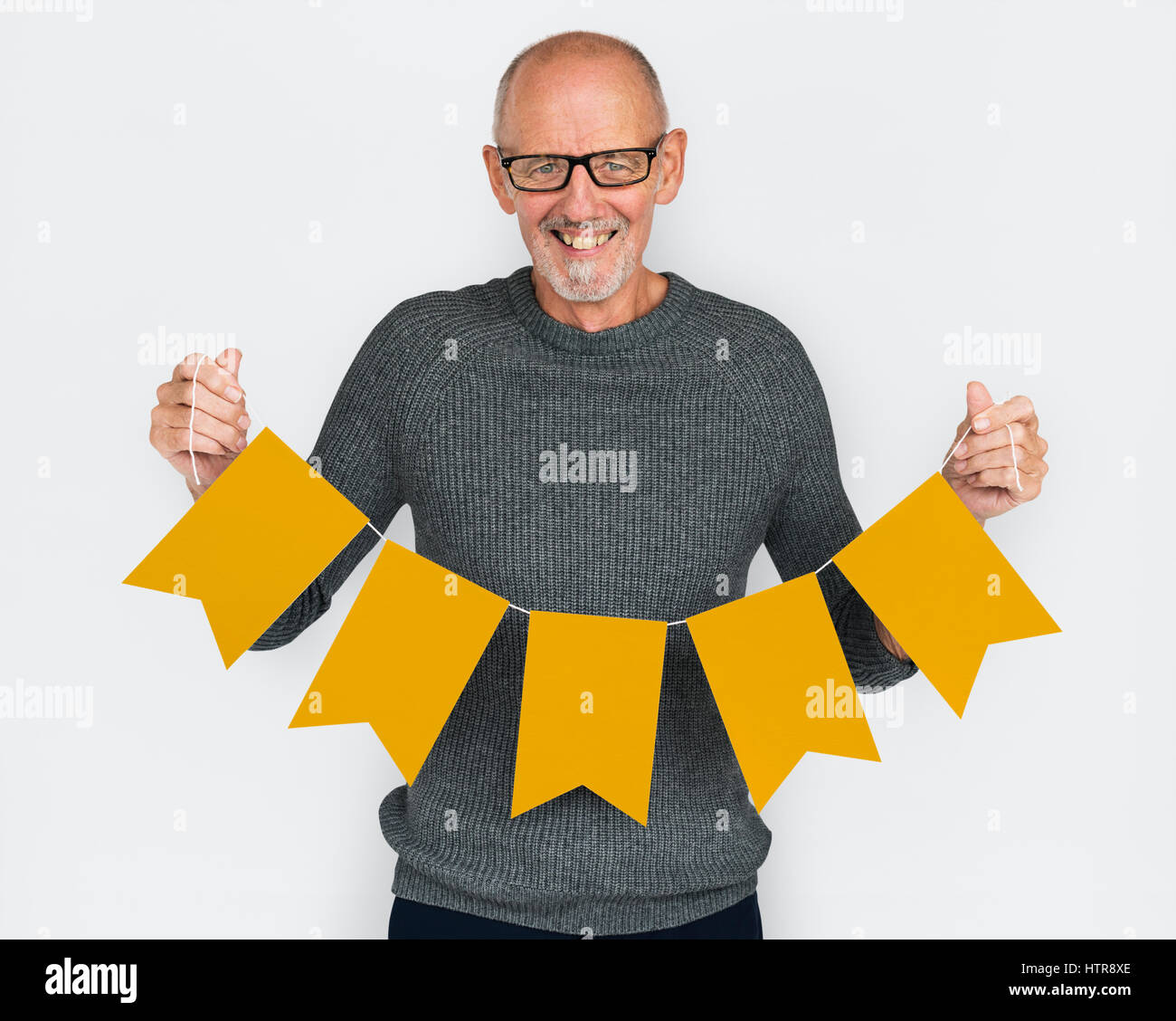 Caucasian Old Man Holding Banners Stock Photo - Alamy