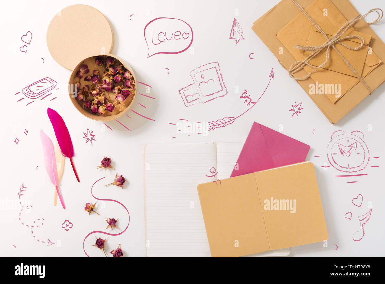 Ready to get post. Top view of letter lying on the table near little ...