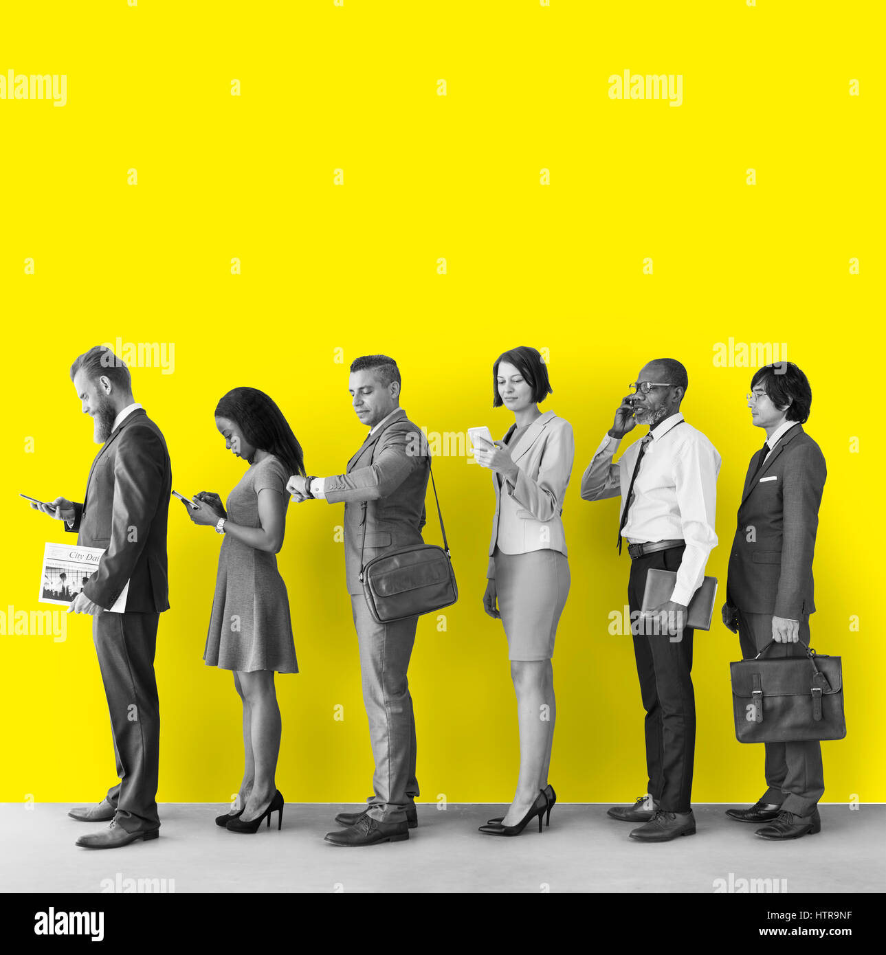 Business people queueing wall copy space Stock Photo - Alamy