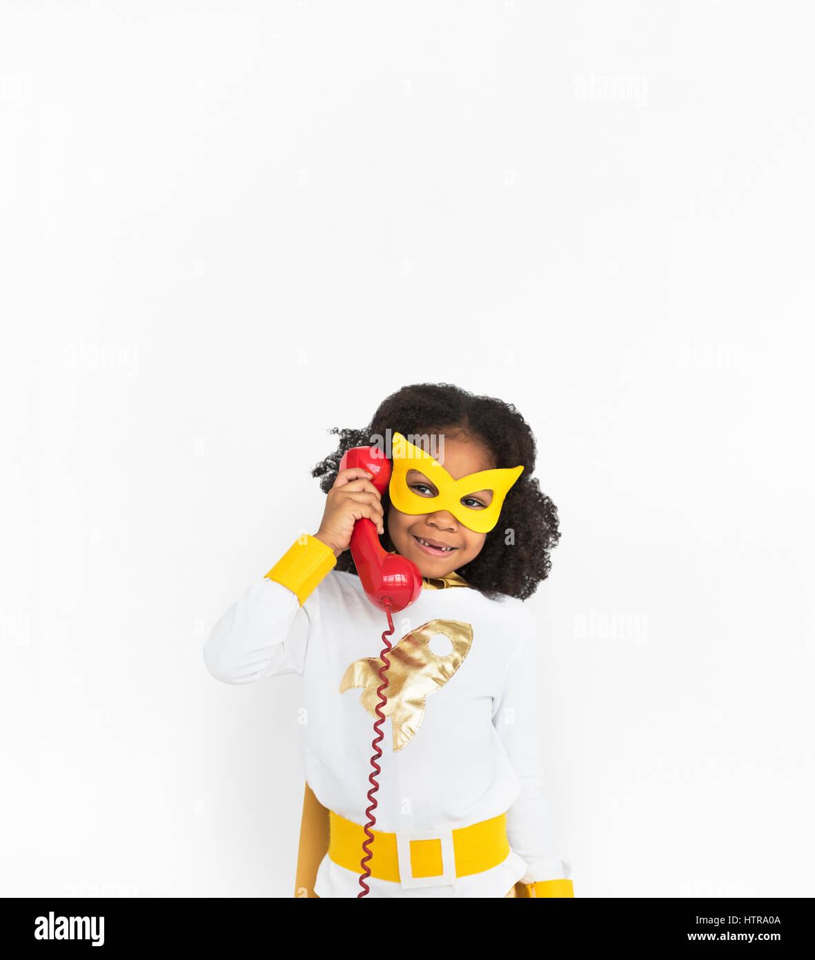 Superhero Girl Smiling Happiness Telephone Communication Portrait Stock ...