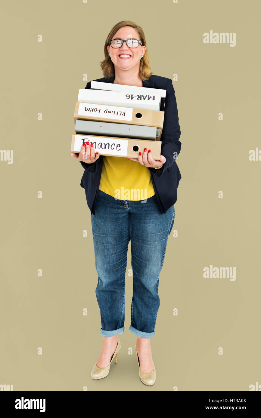 Woman Smiling Happiness Document Hardworking Stock Photo - Alamy