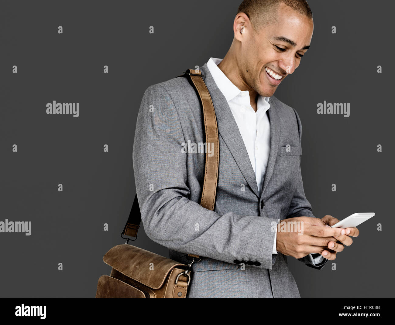 African Descent Business Man Smiling Phone Stock Photo - Alamy