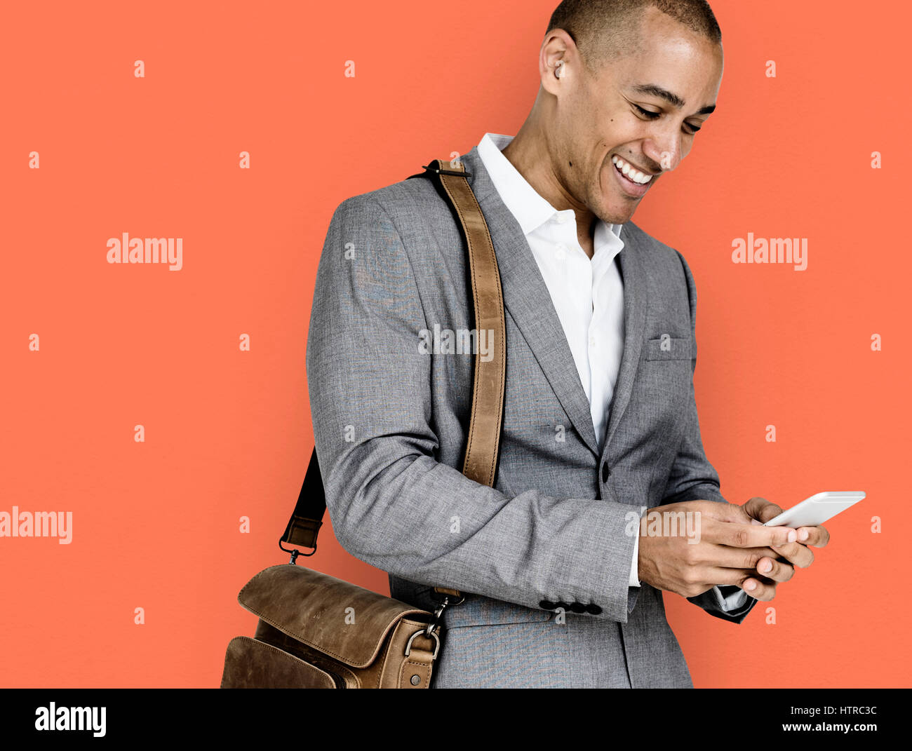 African Descent Business Man Smiling Phone Stock Photo - Alamy