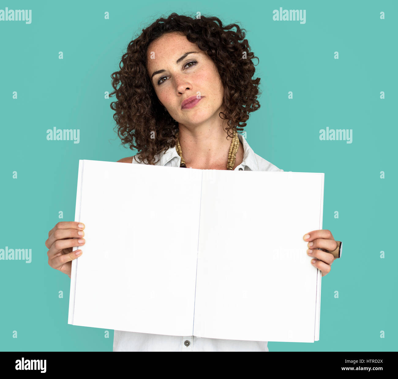 Caucasian Lady Holding Open Notebook Stock Photo - Alamy