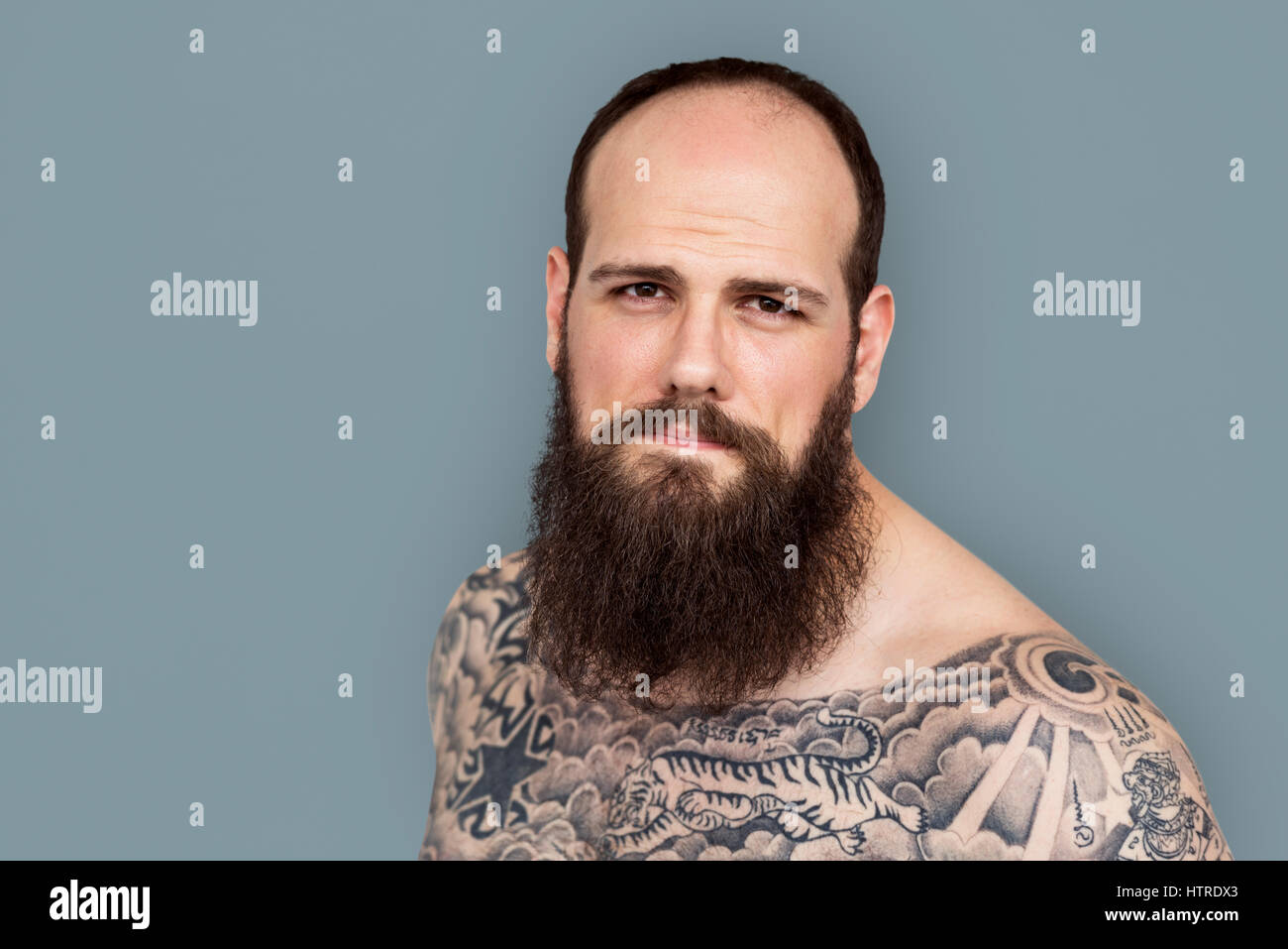 Caucasian Man Bare Chested Tattoo Beard Stock Photo - Alamy