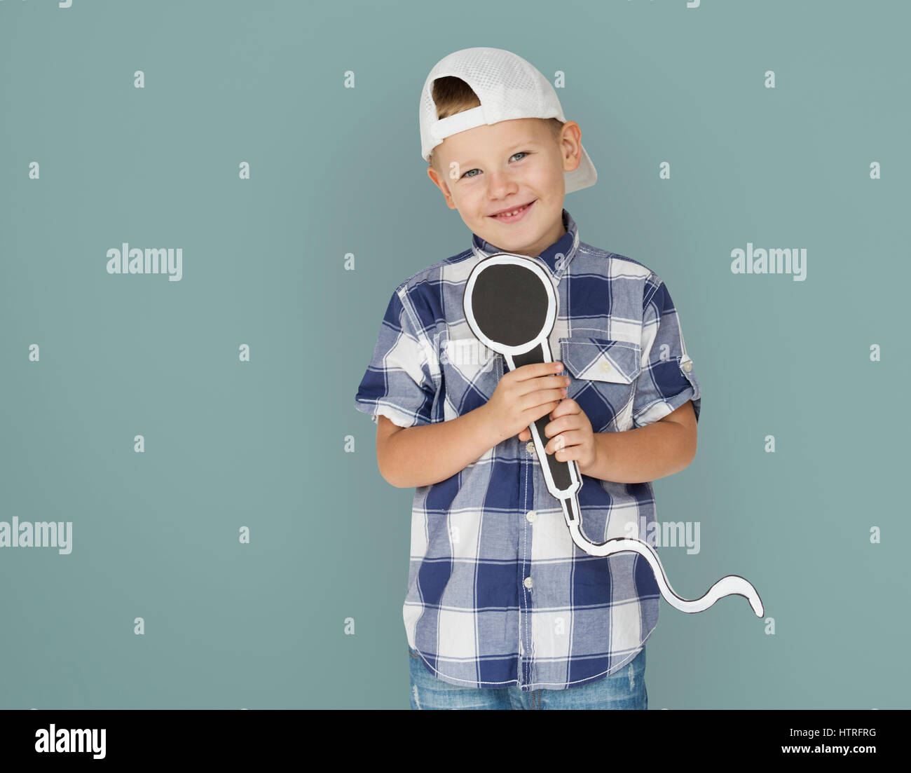 Caucasian Little Boy Microphone Smiling Stock Photo - Alamy