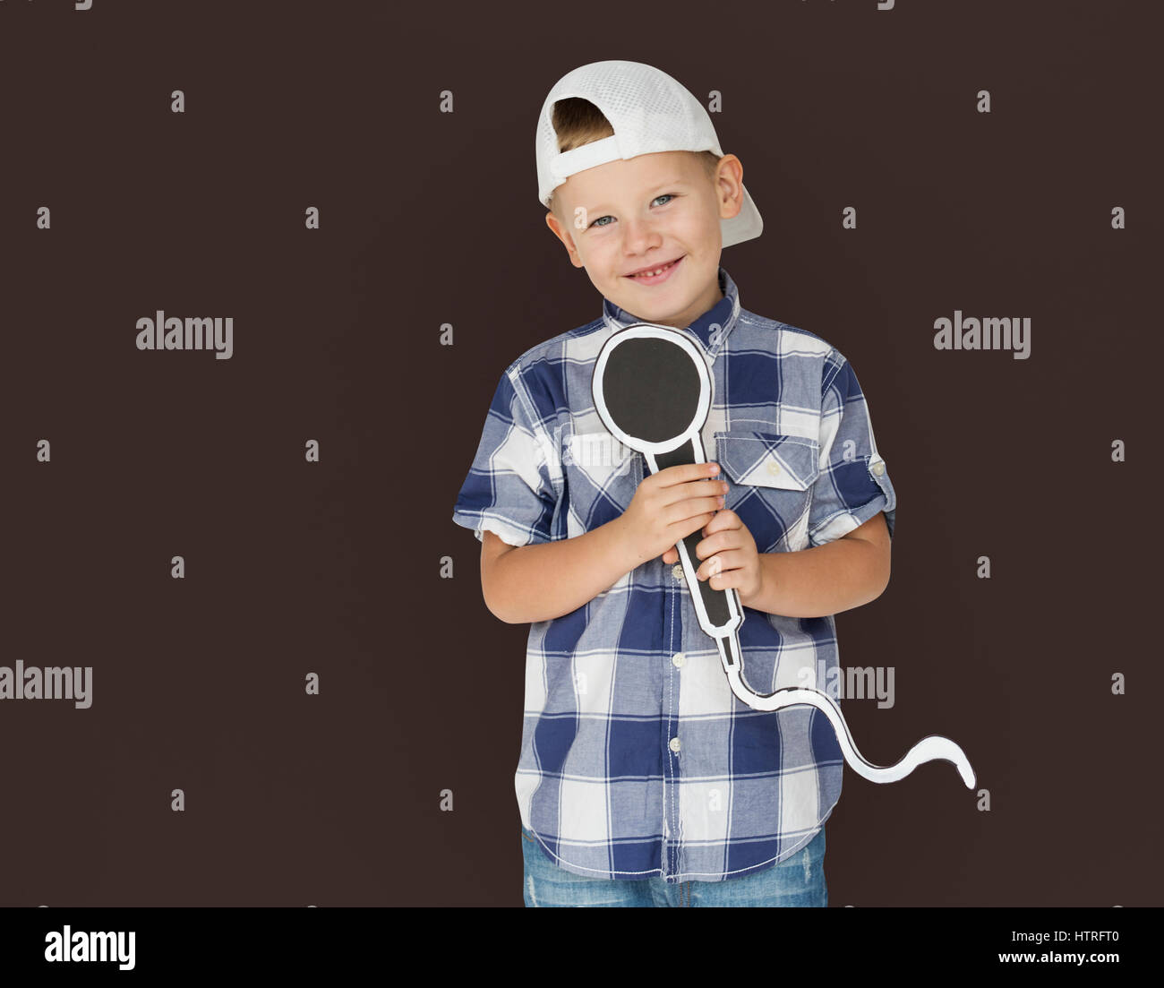 Caucasian Little Boy Microphone Smiling Stock Photo - Alamy