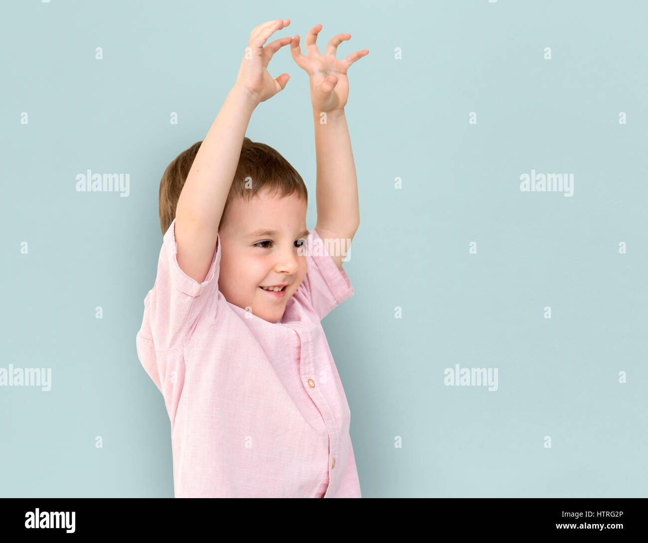 Little Boy Hands Up Cute Adorable Cheerful Stock Photo - Alamy