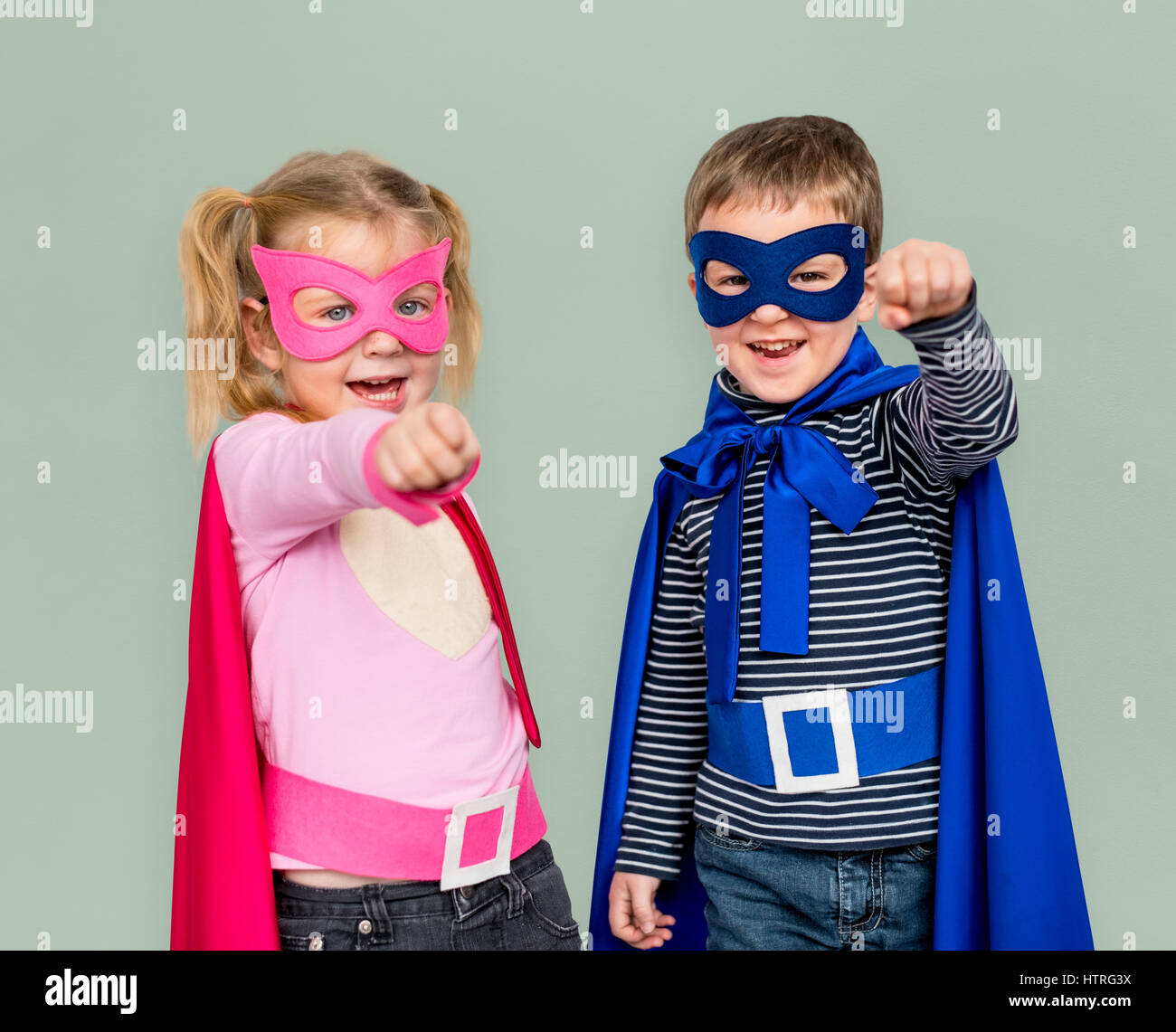 Little Kids Dressing Superhero Hand Gesture Happy Stock Photo - Alamy