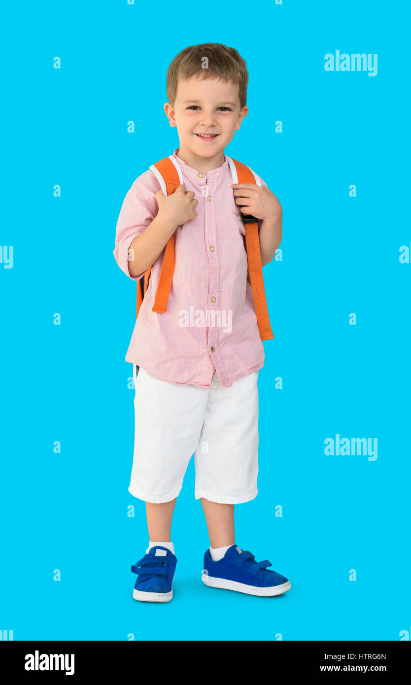 Caucasian Little Boy Smile Backpack Stock Photo - Alamy