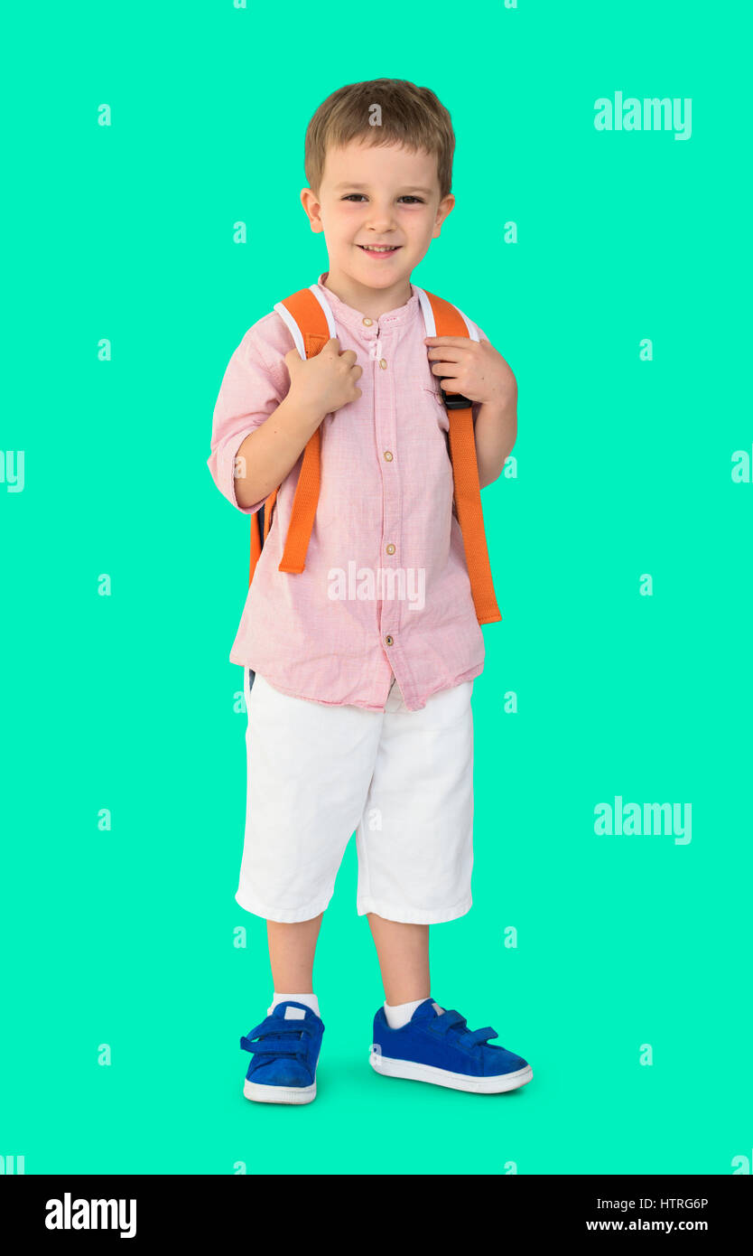 Caucasian Little Boy Smile Backpack Stock Photo - Alamy