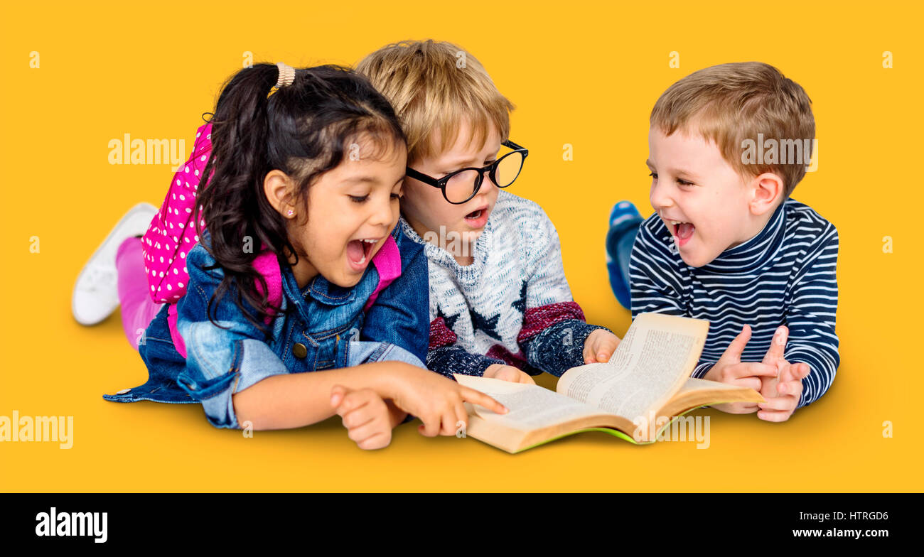 Little Children Reading Book Cheerful Stock Photo - Alamy
