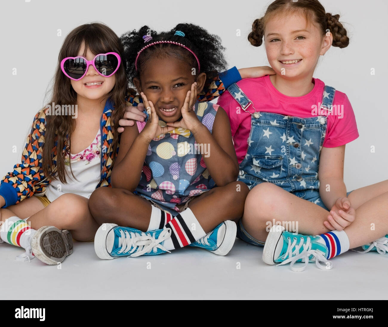 Children Girlfriends Smiling Happiness Friendship Togetherness Studio ...