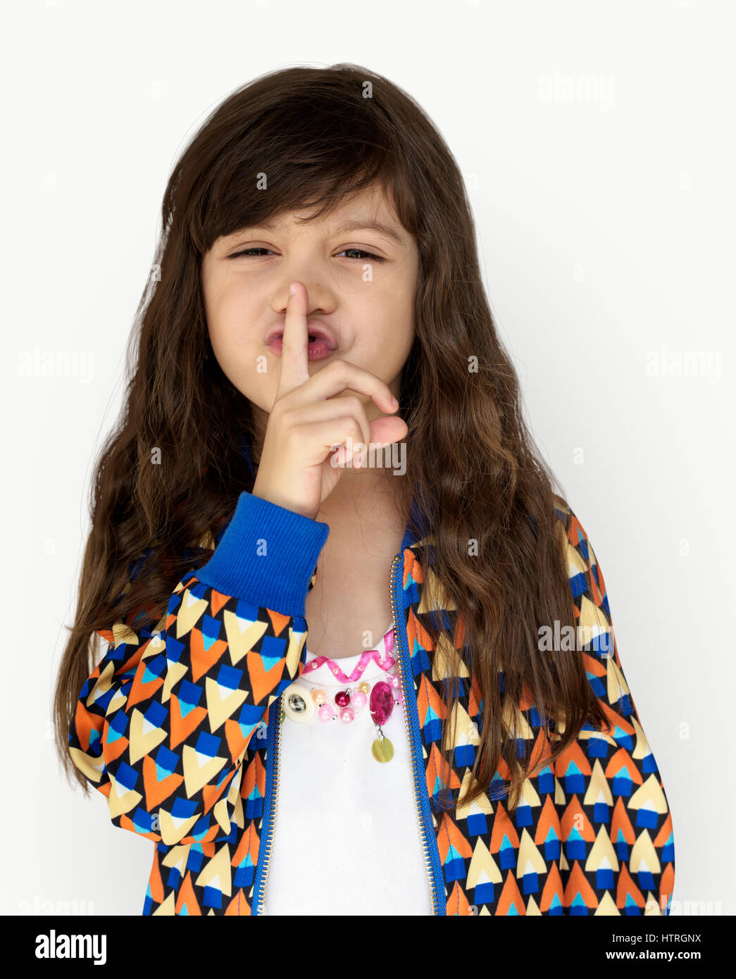 Little Girl Smiling Happiness Quiet Shut Up Secret Shh Portrait Stock ...