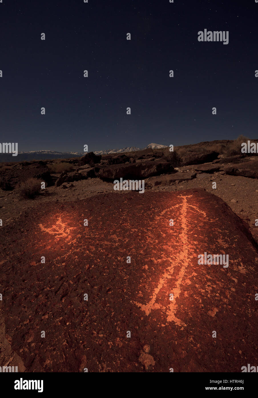 Moonlit Petroglyphs in Volcanic Tablelands Stock Photo - Alamy