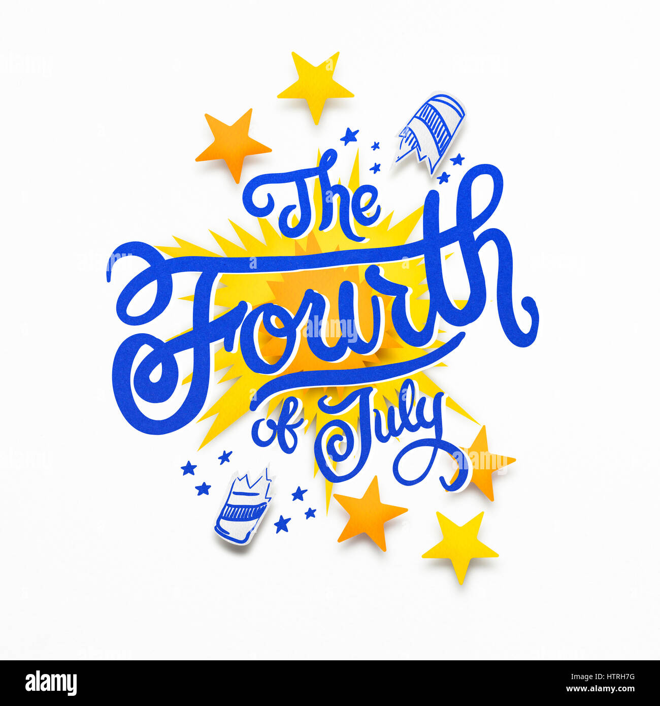 Creative 4th of July concept photo of fireworks made of paper on white ...