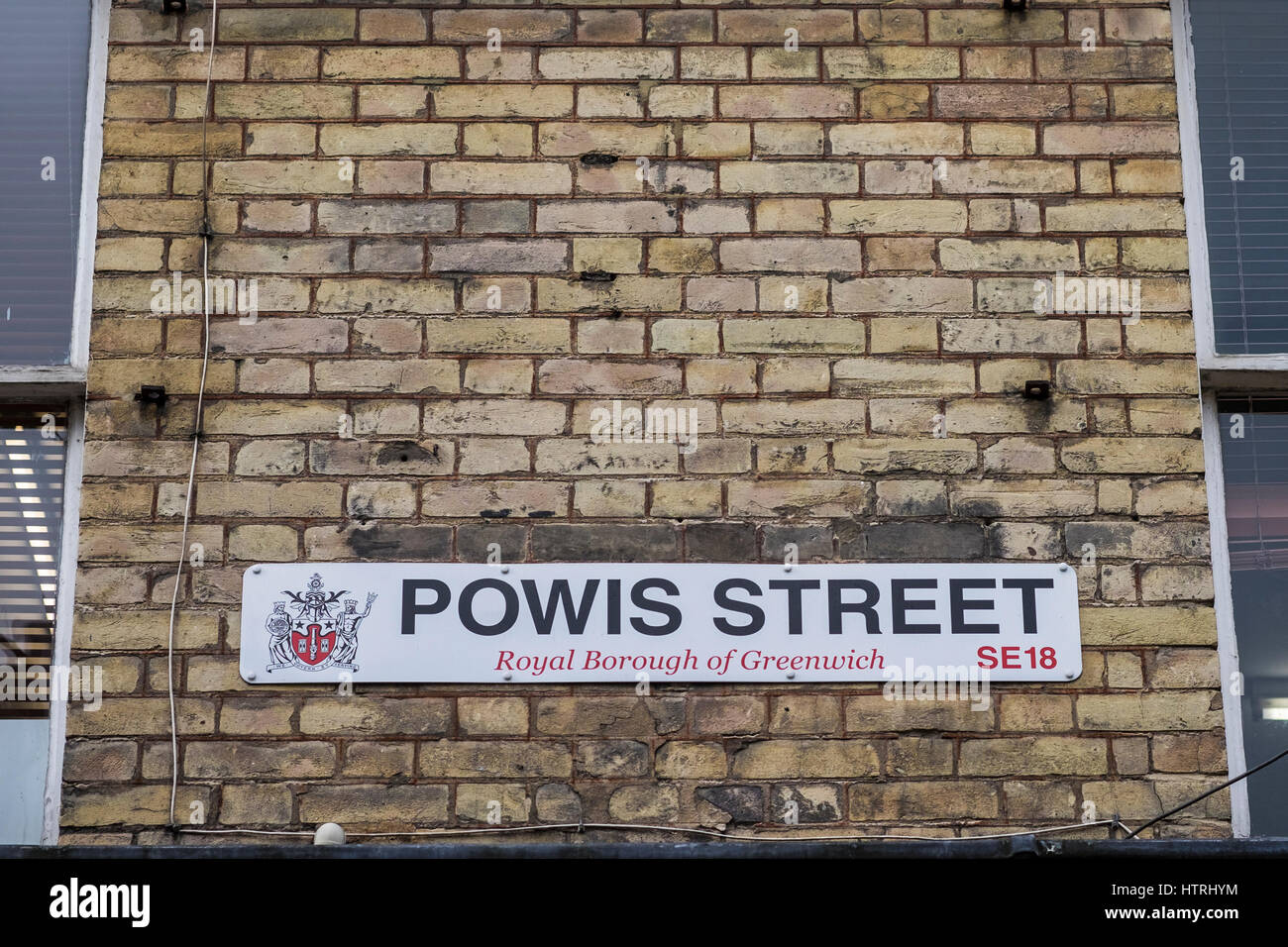 Powis Street name on the outside of a building, Woolwich, London ...