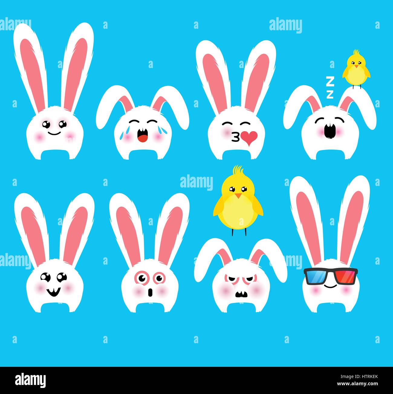 A rabbit character displaying a variety of emotions and moods. vector ...