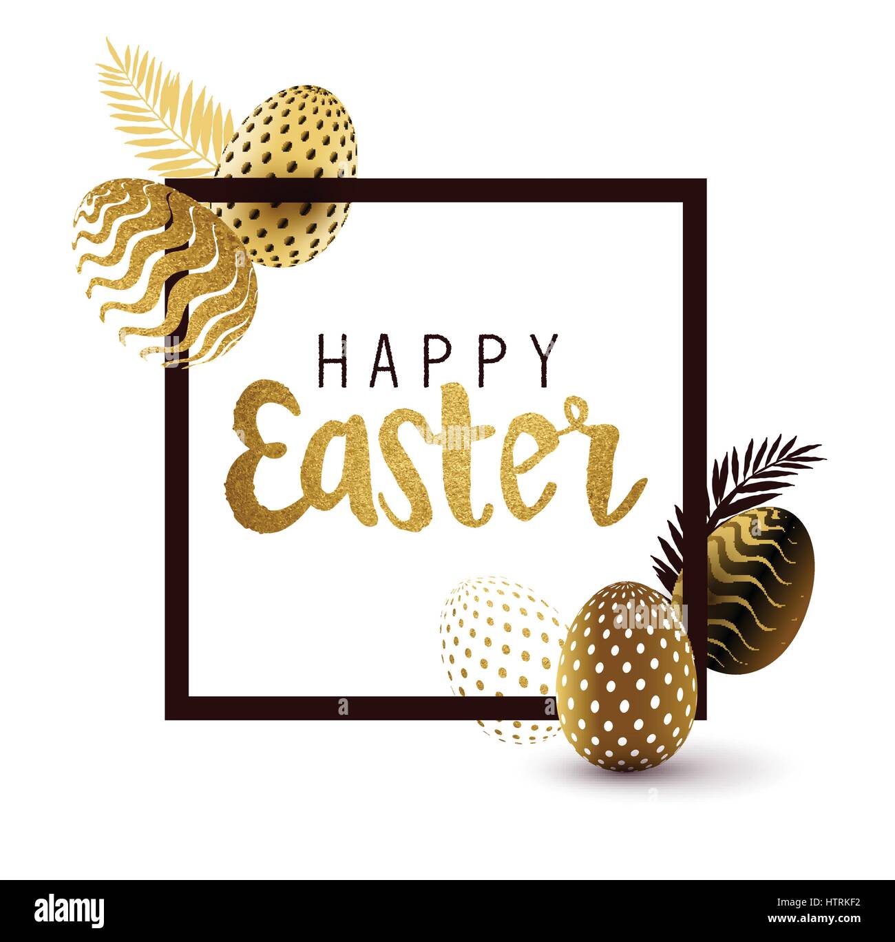 Easter Frame design with gold lettering and gold easter egg patterns ...