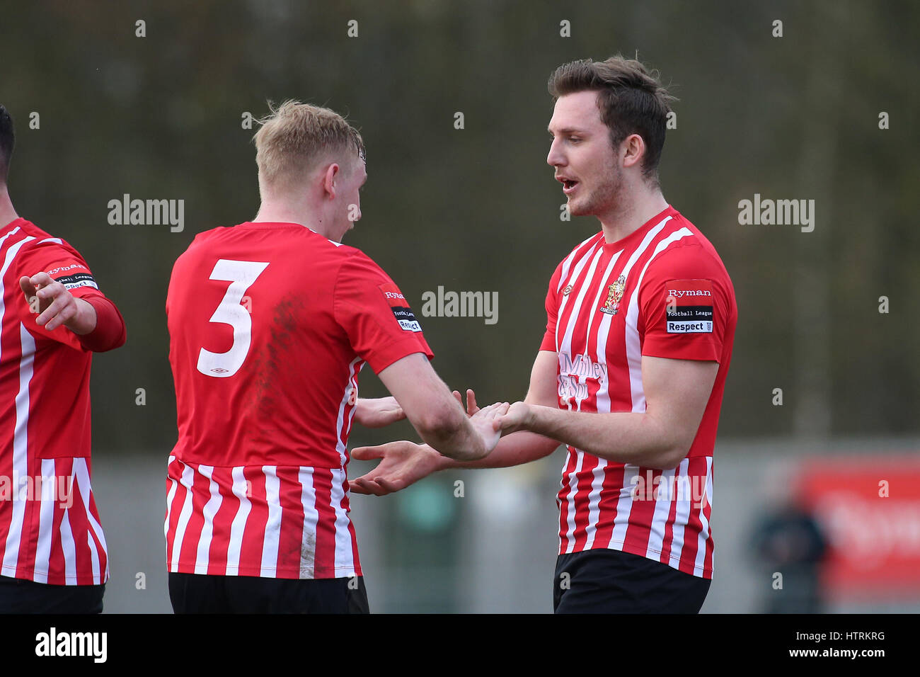 Kenzer Lee of Hornchurch (R) scores the second goal for his team and ...