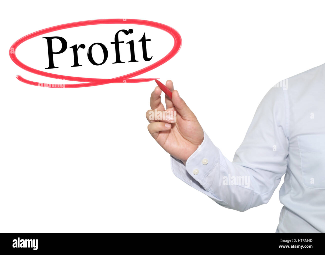 Hand of man write text Profit with black color isolated on white ...