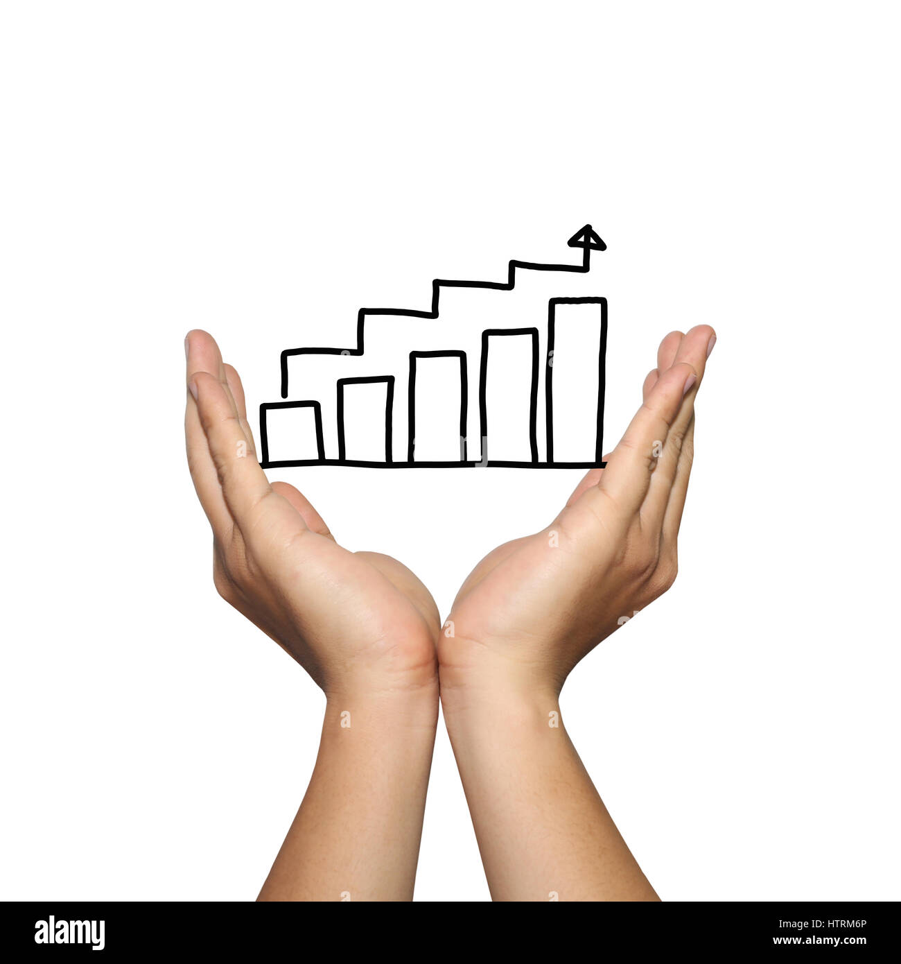 Symbol of business bar graph growing trend on man hand in concept of ...