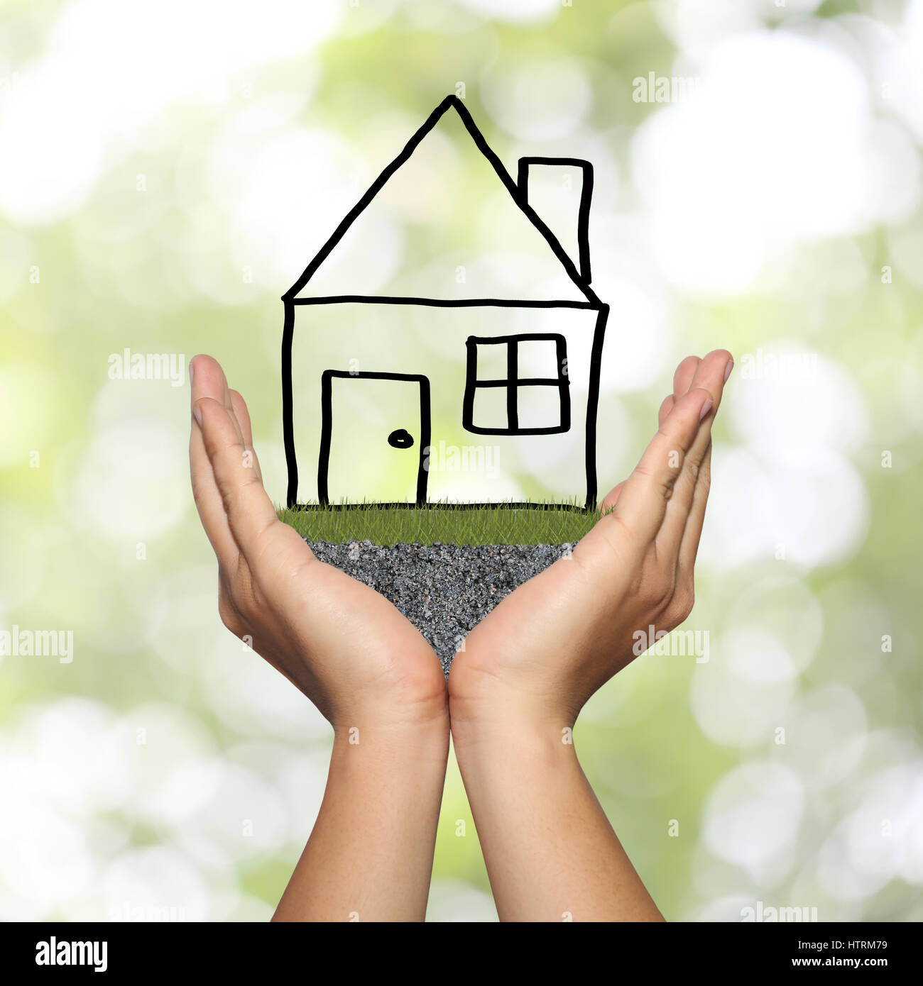 Symbol of house on hand of a businessman in concept of advertising and ...