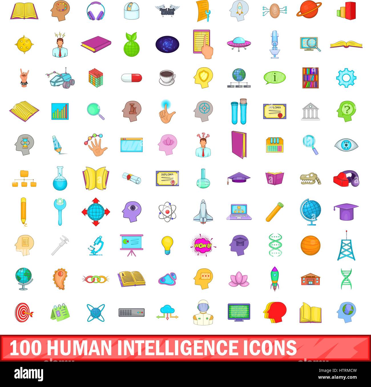100 human intelligence icons set, cartoon style Stock Vector Image ...