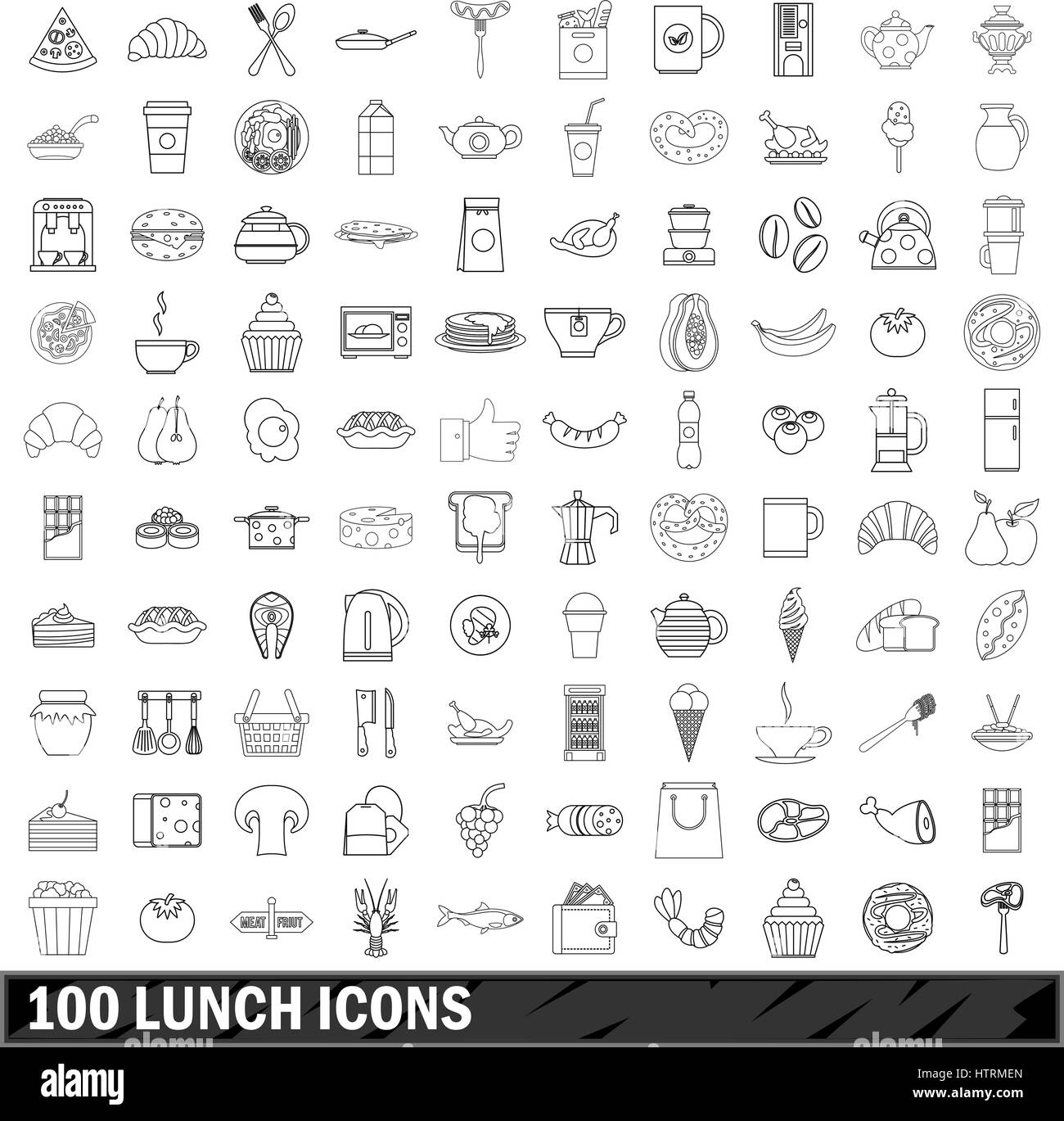 100 lunch icons set, outline style Stock Vector Image & Art - Alamy
