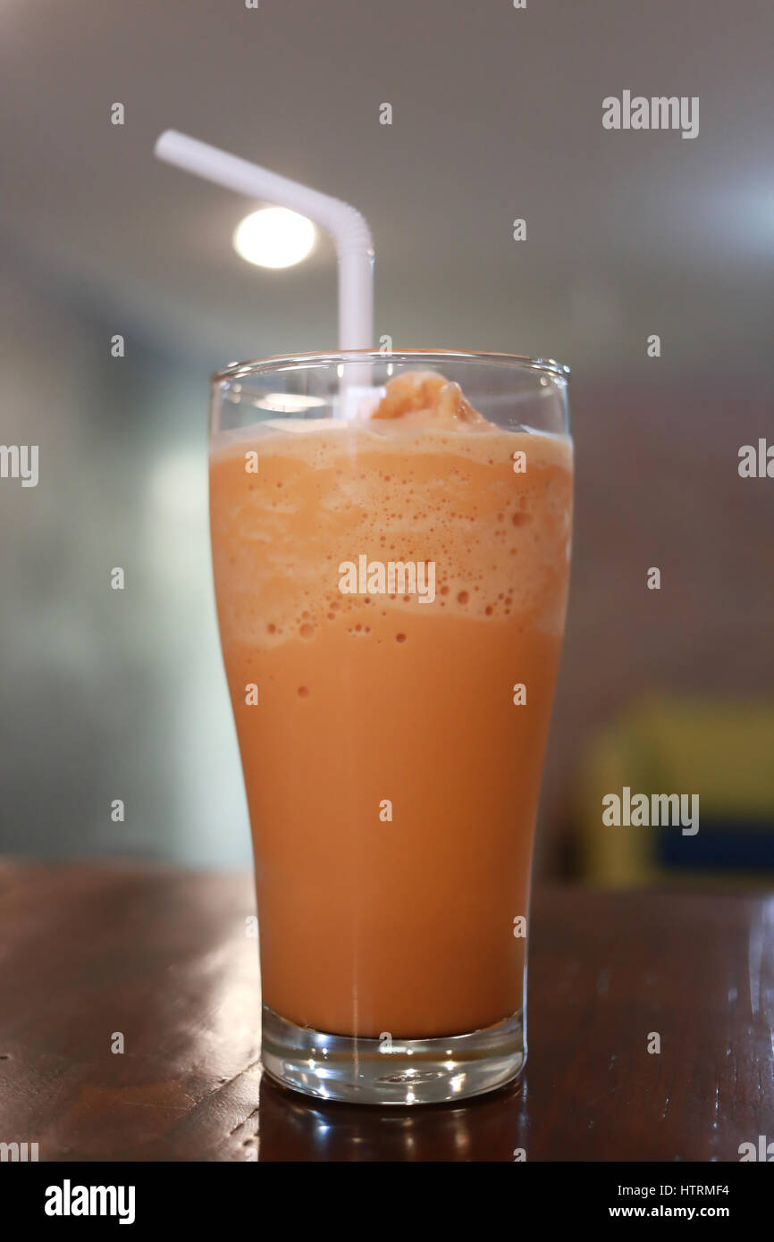Cool Traditional Thai tea on food table of local beverage Thailand ...