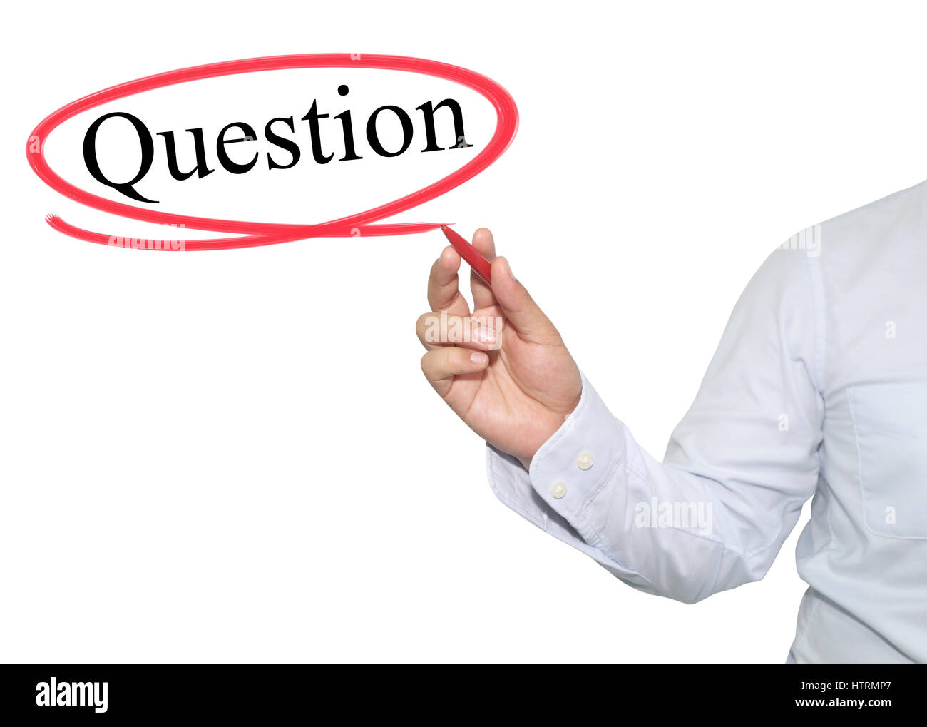 Hand of man write text Question with black color isolated on white ...