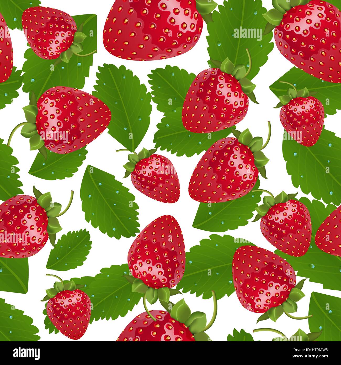 Vector seamless strawberries pattern. Realistic berries with leaves ...