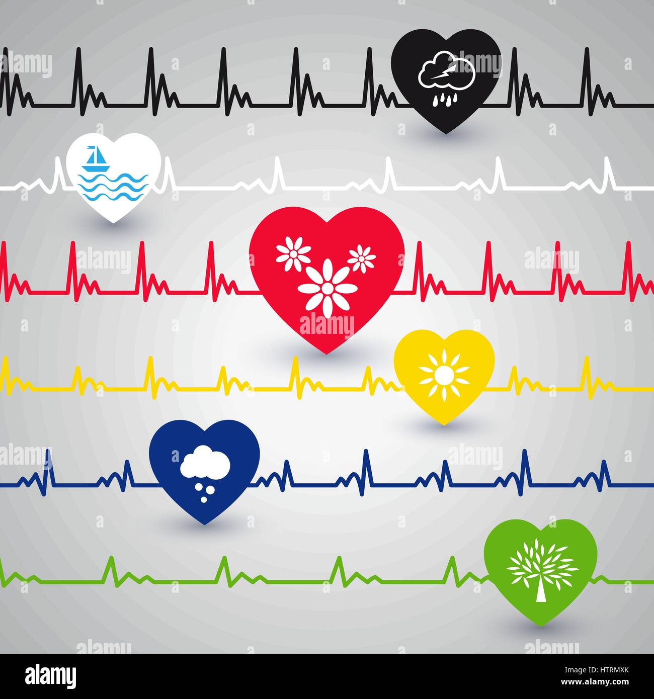 Several heartbeat lines with different heart condition. Vector ...